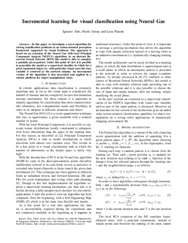 Pdf Incremental Learning For Visual Classification Using Neural Gas