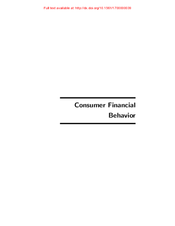 (PDF) Consumer Financial Behavior