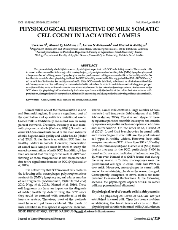 (PDF) Milk Somatic Cell Count in Lactating Camels
