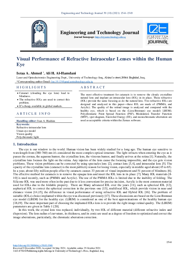 (PDF) Visual Performance of Refractive Intraocular Lenses within the ...