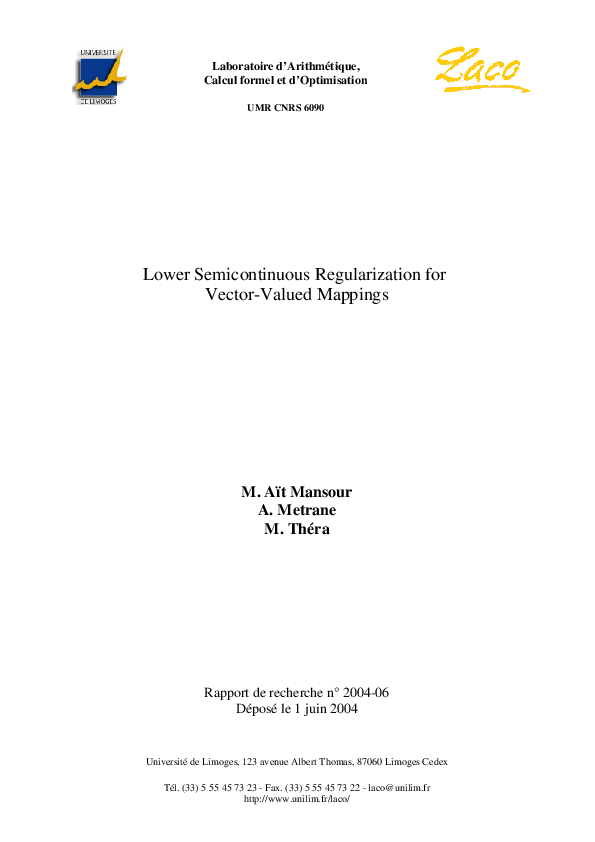 (PDF) Lower Semicontinuous Regularization for Vector-Valued Mappings