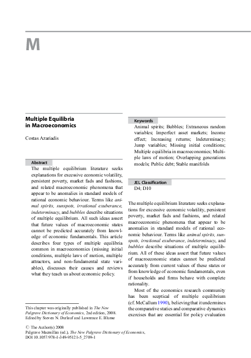 (PDF) Multiple Equilibria in Macroeconomics