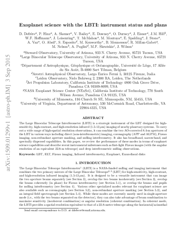 (PDF) Exoplanet science with the LBTI: instrument status and plans