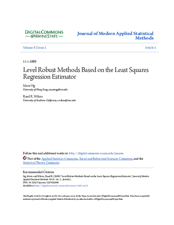 (PDF) Level Robust Methods Based on the Least Squares Regression Estimator