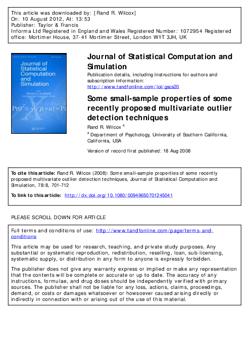 Pdf Some Small Sample Properties Of Some Recently Proposed Multivariate Outlier Detection