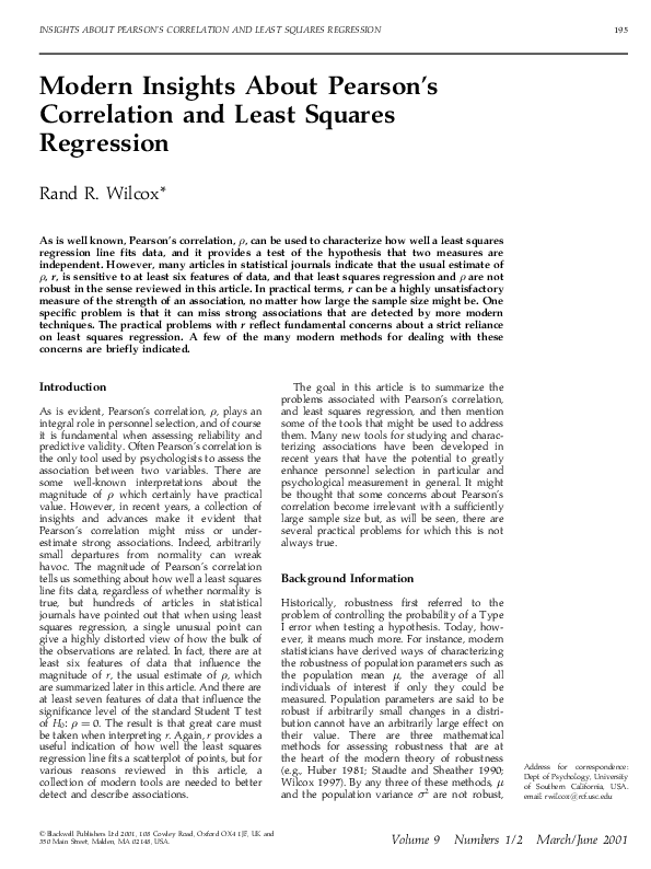 (PDF) Modern Insights About Pearson's Correlation and Least Squares Regression