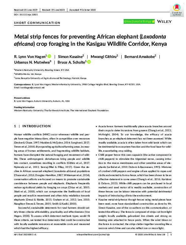 (PDF) Metal strip fences for preventing African elephant (Loxodonta ...