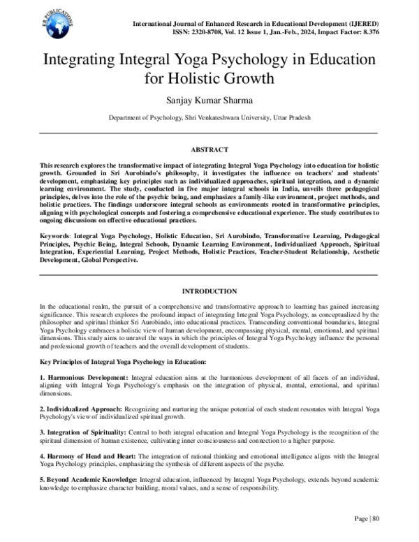 (PDF) Integrating Integral Yoga Psychology in Education for Holistic Growth