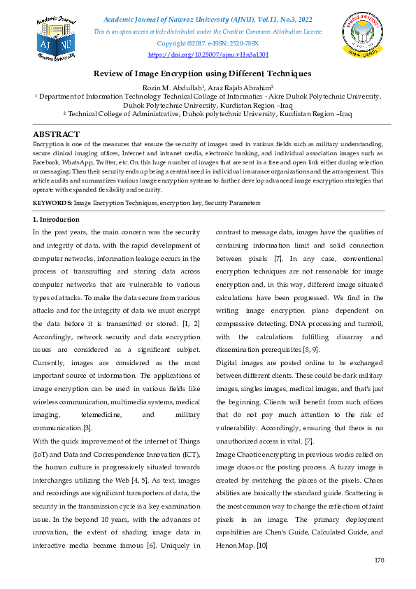 (PDF) Review of Image Encryption using Different Techniques