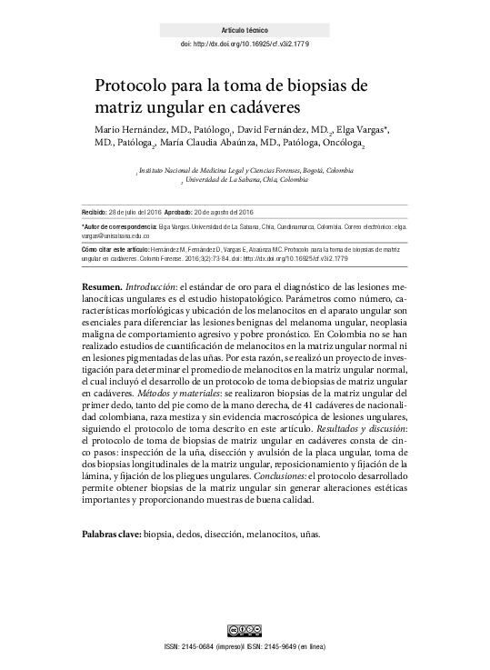 (PDF) Protocolo para la toma de biopsias de matriz ungular en cadáveres