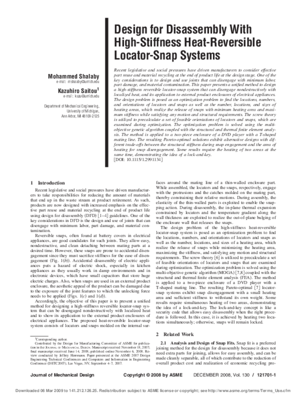 (PDF) Design for Disassembly With High-Stiffness, Heat-Reversible ...