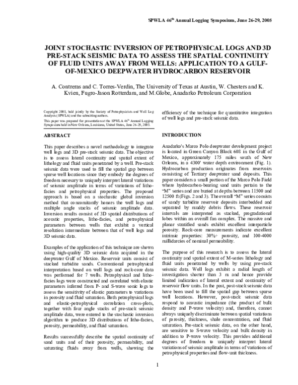 (PDF) Joint stochastic inversion of petrophysical logs and 3D pre-stack seismic data to assess ...