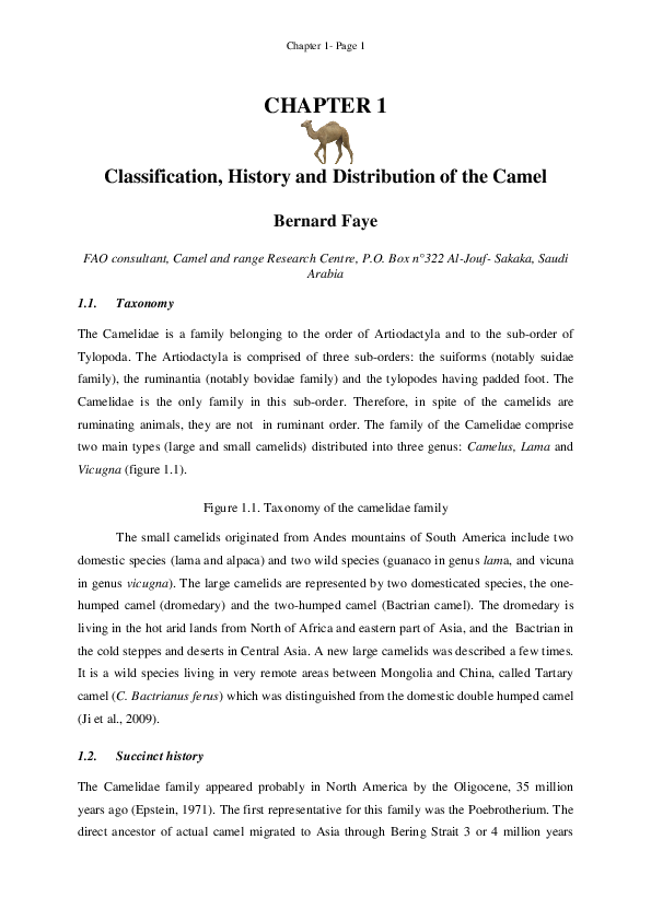 (PDF) Classification, History and Distribution of the Camel