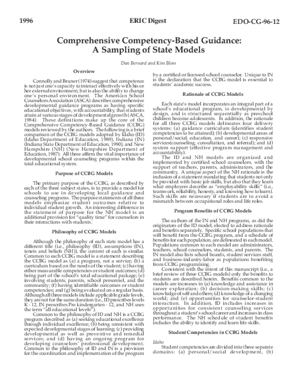 (PDF) Comprehensive Competency-Based Guidance: A Sampling of State Models