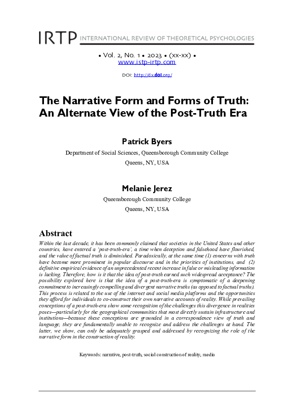 (PDF) The Narrative Form and Forms of Truth: An Alternate View of the ...