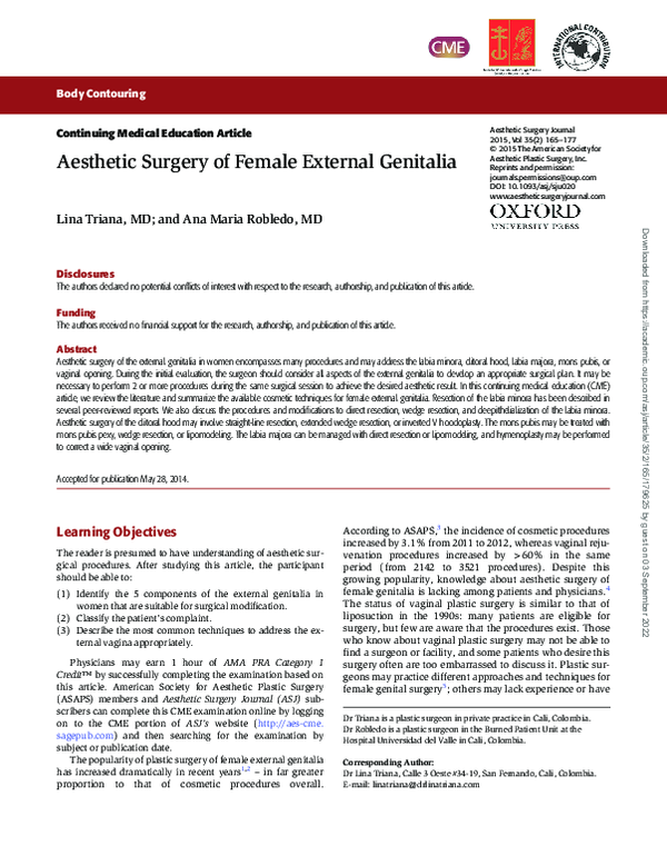 (PDF) Aesthetic surgery of female external genitalia
