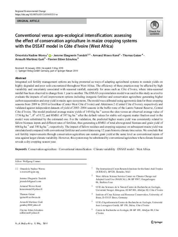 (PDF) Conventional versus agro-ecological intensification: assessing ...