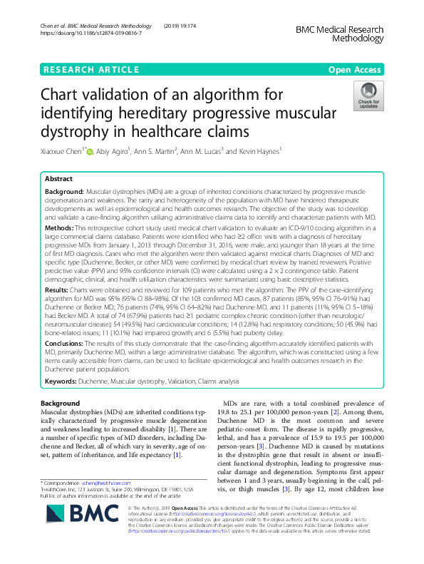 (PDF) Chart validation of an algorithm for identifying hereditary progressive muscular dystrophy ...