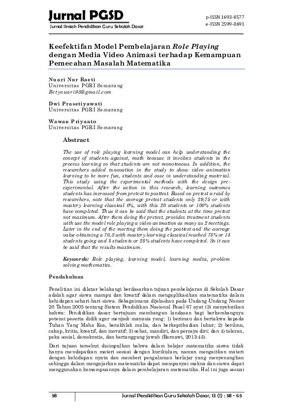 (PDF) Keefektifan Model Pembelajaran Role Playing dengan Media Video ...