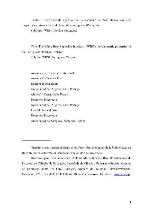 (PDF) Inventario de supresión del pensamiento del “oso blanco” (WBSI ...