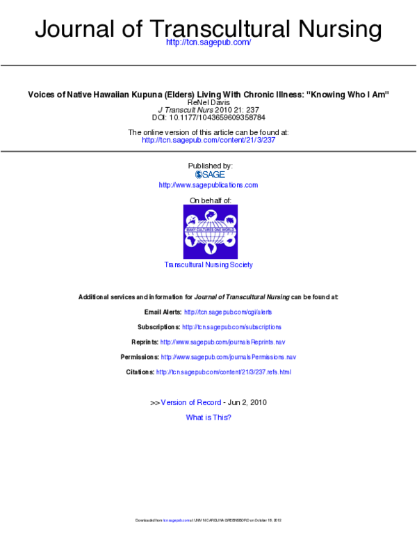 (PDF) Voices of Native Hawaiian Kupuna (Elders) Living With Chronic ...