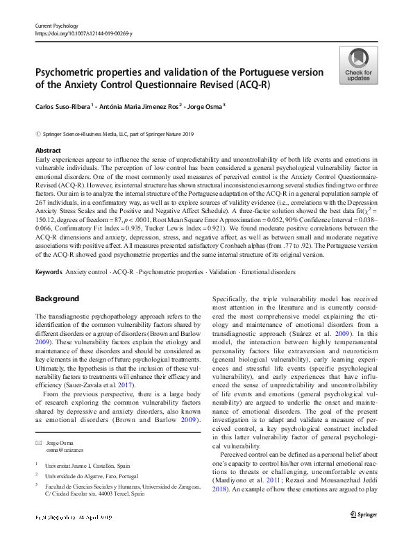 (PDF) Psychometric properties and validation of the Portuguese version ...