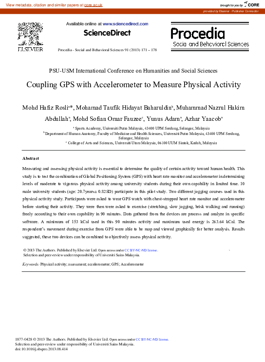 (PDF) Coupling GPS with Accelerometer to Measure Physical Activity