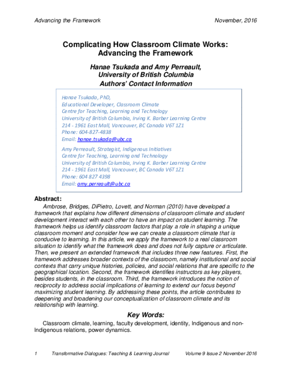 (PDF) Complicating How Classroom Climate Works : Advancing the Framework