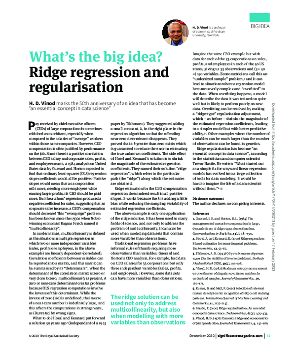 (PDF) What's the big idea? Ridge regression and regularisation