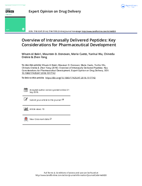 (PDF) Overview of intranasally delivered peptides: key considerations ...