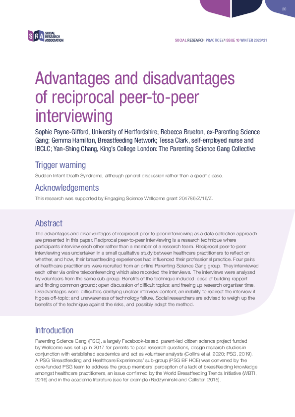 (PDF) Advantages and disadvantages of reciprocal peer-to-peer interviewing