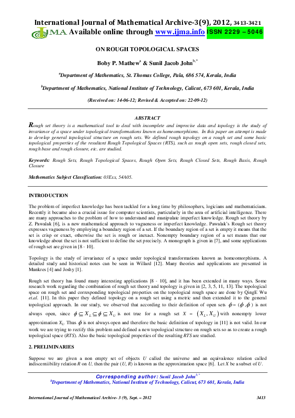 Pdf I Rough Topological Spaces