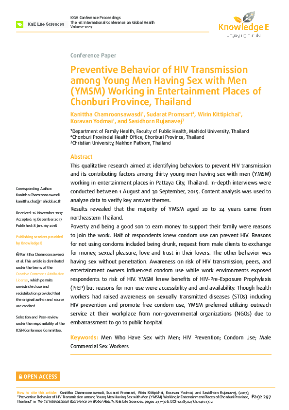 (PDF) Preventive Behavior of HIV Transmission among Young Men Having ...