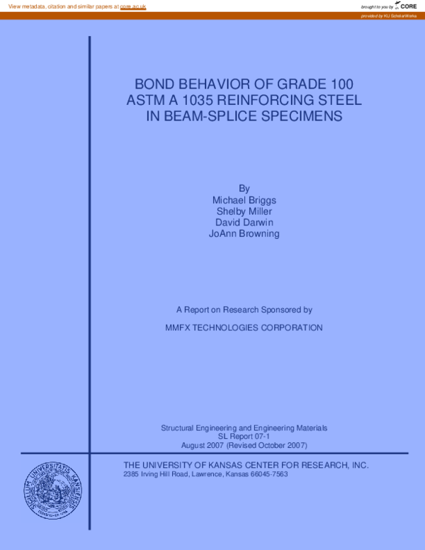 (PDF) Bond Behavior of Grade 100 ASTM A 1035 Reinforcing Steel in Beam ...
