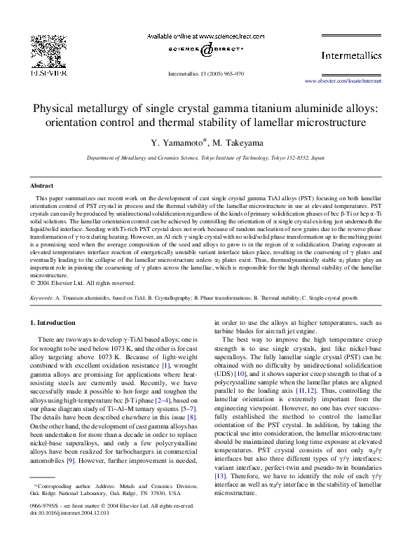 (PDF) Physical metallurgy of single crystal gamma titanium aluminide alloys
