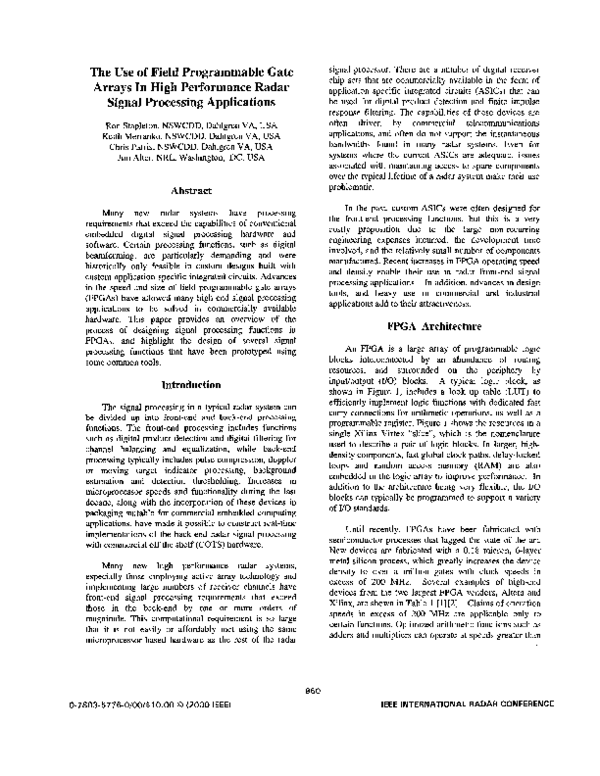 (PDF) The use of field programmable gate arrays in high performance radar signal processing ...