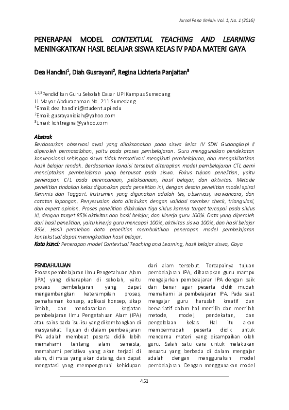 (PDF) Penerapan Model Contextual Teaching and Learning Meningkatkan Hasil Belajar Siswa Kelas IV ...