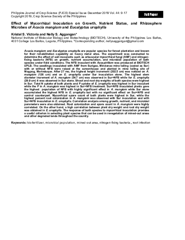 (PDF) Effect of Mycorrhizal Inoculation on Growth, Nutrient Status, and ...