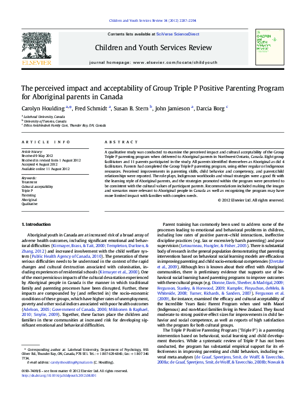(PDF) The perceived impact and acceptability of Group Triple P Positive ...