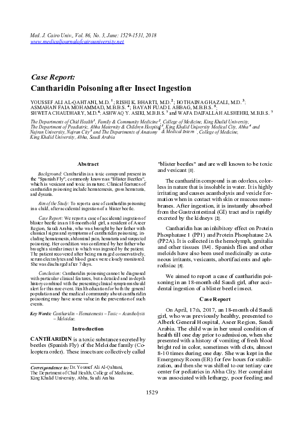 (PDF) Case Report: Cantharidin Poisoning after Insect Ingestion