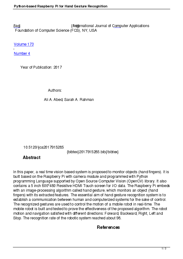 Pdf Python Based Raspberry Pi For Hand Gesture Recognition