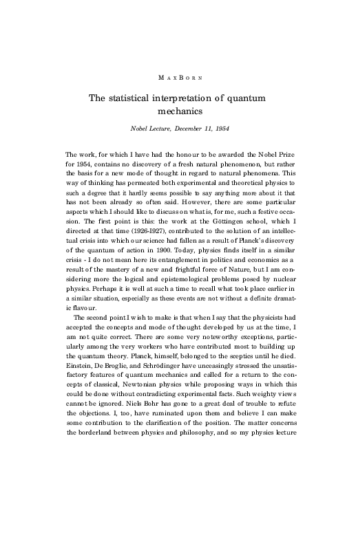 (PDF) The statistical interpretation of quantum mechanics (PDF) The statistical interpretation of quantum mechanics