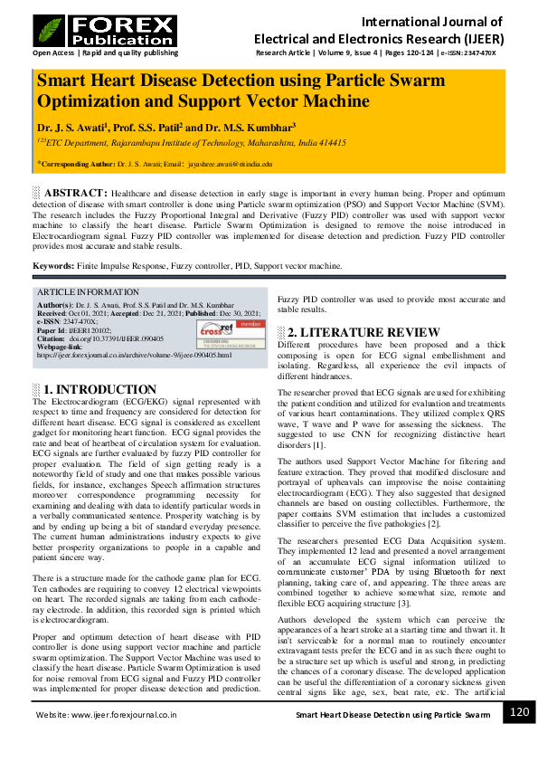 (PDF) Smart Heart Disease Detection using Particle Swarm Optimization and Support Vector Machine