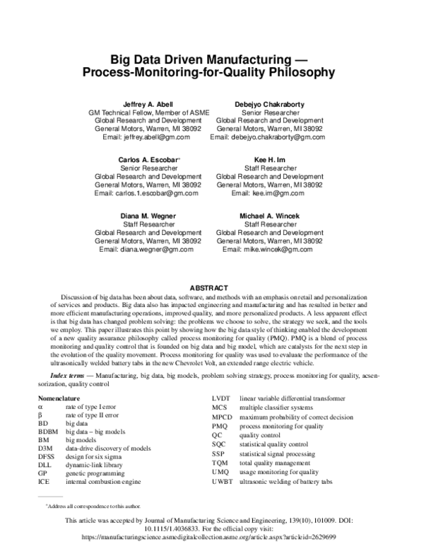 (PDF) Big Data-Driven Manufacturing—Process-Monitoring-for-Quality Philosophy