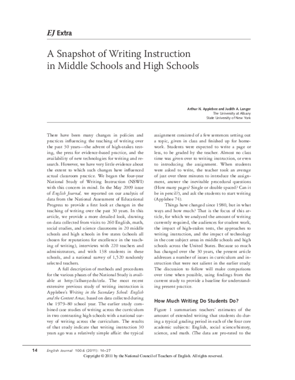 (PDF) A Snapshot of Writing Instruction in Middle Schools and High Schools