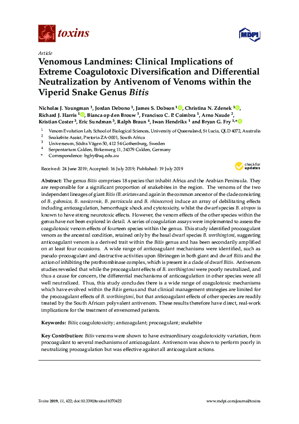 (PDF) Venomous Landmines: Clinical Implications of Extreme Coagulotoxic ...