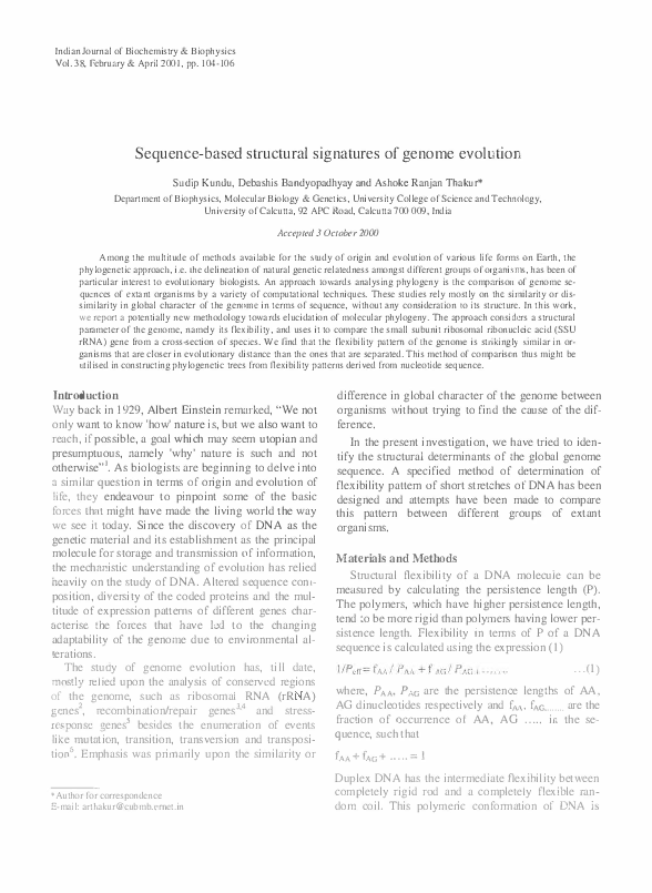 (PDF) Sequence-based structural signatures of genome evolution