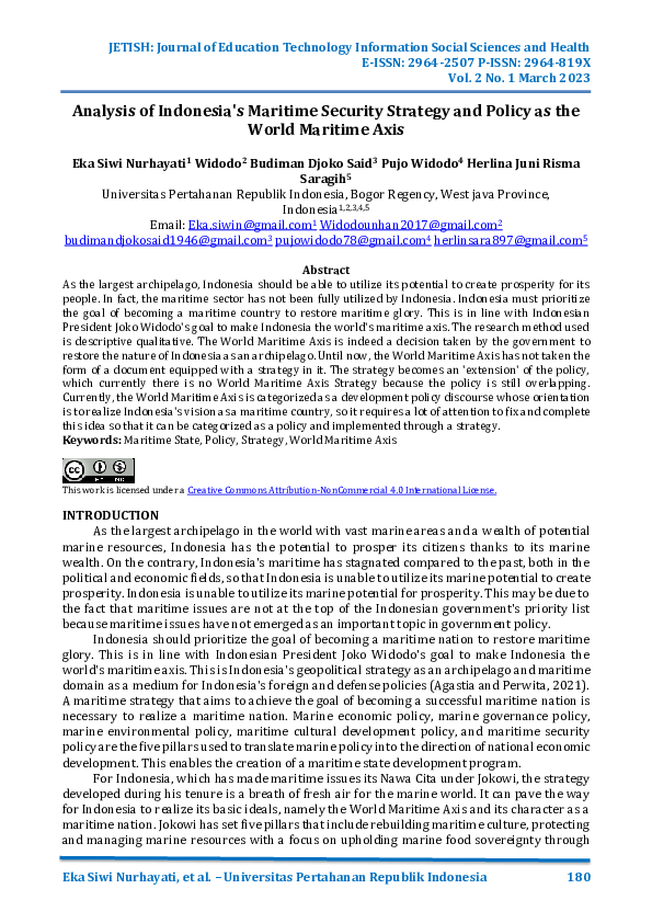 (PDF) Analysis of Indonesia's Maritime Security Strategy and Policy as ...