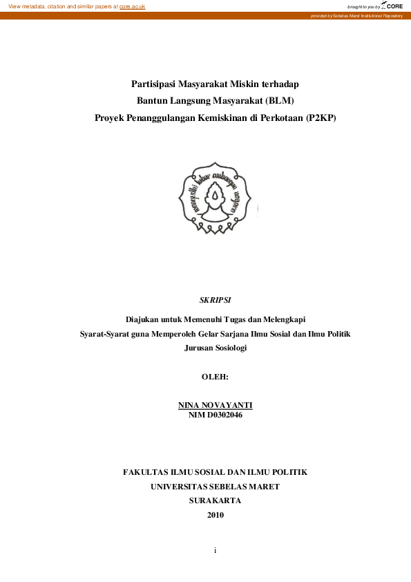 (PDF) Partisipasi Masyarakat Miskin terhadap Bantun Langsung Masyarakat ...