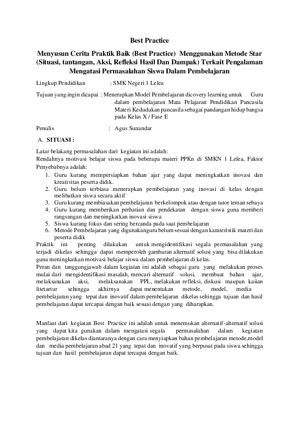 (PDF) Menyusun Cerita Praktik Baik (Best Practice) Menggunakan Metode ...